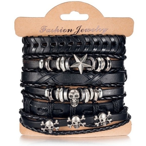 badass bracelet | Jewelry | Unisex Leather 6 Piece Multilayer Tie ...